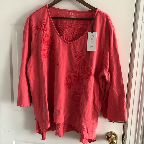Caite | Tops | Caite Gabrielle Embroidered Lagenlook Top In Cool Coral ...